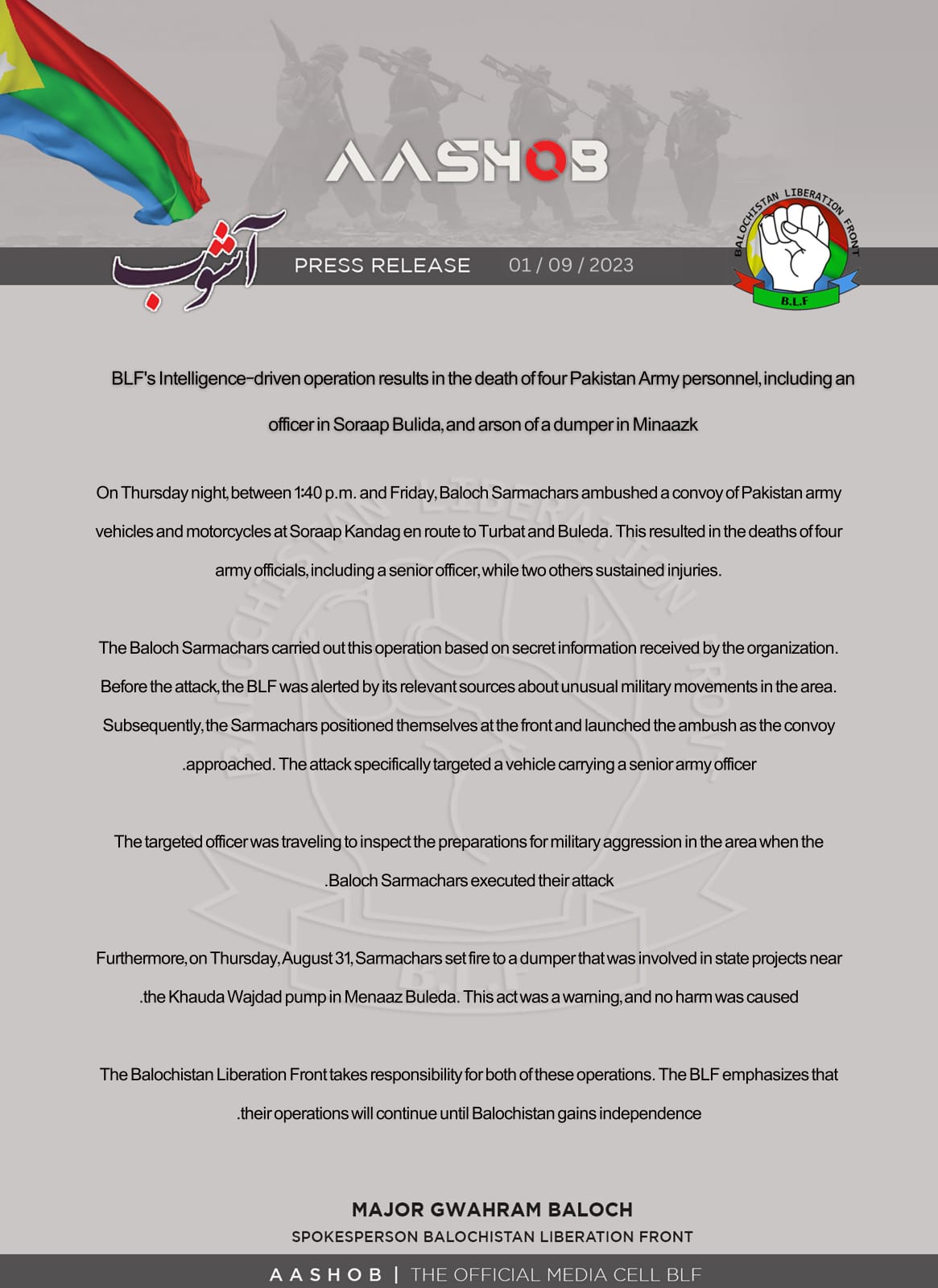 BLA & BLF in action, attacks Pak Army across Balochistan